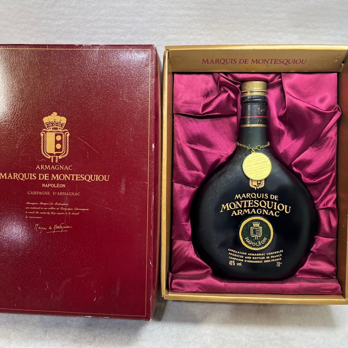 洋酒　　マルキスモンテスキューアルマニャック箱付きナポレオンブランデー700ml40度 内容量 (ml) 700 アルコール度数 40 原産国 フランス 付属品 箱 ※古酒につきコルクが破損しやすいです。慎重に開栓しましてもきっと起こります...