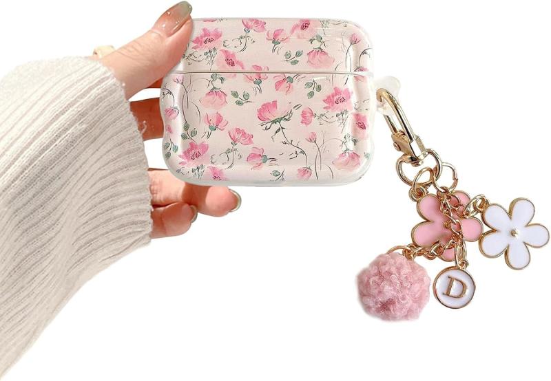 OwnestX AirPods Pro 2用ケース かわい ピンク 花柄 リボン おしゃれ 滑り止め 擦り傷防止 全面保護 衝撃吸収 耐衝撃 レディース ギフト 女性向け