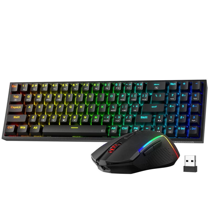 redragon s136ゲーミングキーボード&amp;マウスコンボ,75% k628 tri-modeワイヤレスrgbメカニカルキーボードと7200 dpiワイヤレスゲーミングマウスバンドル,便利な共有ドングルはい真のホットスワップ—99...