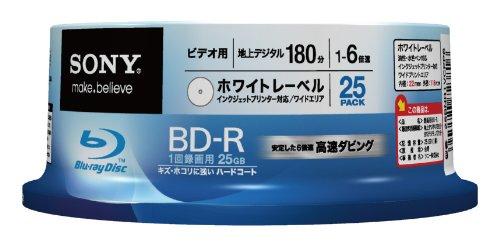 SONY ビデオ用BD-R 追記型 片面1層25GB 6倍速 プリンタブル 25枚スピンドル 25BNR1VCPP6規格:-R / 容量(GB):25種類:AV用 / 記録面:片面1層 / 6倍速入数:25盤面印刷:可 / 印刷面:ワイド著...