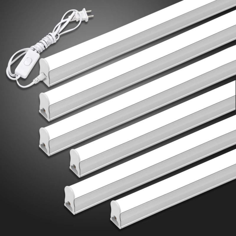 LED蛍光灯 20W形 器具一体型LED蛍光灯 T5 LED 直管 9W led 6000K-6500K 昼光色 天井照明 バーライト ベースライト 60cm 蛍光灯器具セット led照明 工事不要 連結コード付属 スイッチ付き【6本入り】...