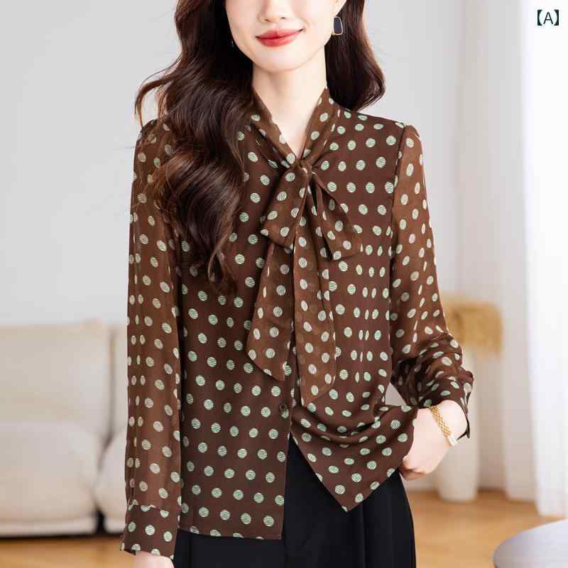 ブラウス シャツ ドット レディース レディースファッション 超目玉商品 A:ブラウン B:黒 M L XL 2XL 3XL
