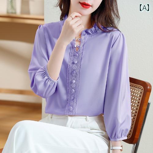 トップス ブラウス ピンク シャツ レ トップス シャツ ブラウス 新登場! A:パープル B:ピンク C:アプリコット M L XL 2XL 3XL