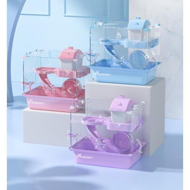 カラー:ブルー、パープル、ピンクサイズ:28x21x30cmハムスター用品 ハムスターケージ 小動物用ケージ ケージ 広いハウス 小動物小屋 籠 かご 飼育 大きい 透明 2階建て 飼育ケース-他にはないオシャレなデザイン!-クリアなアクリ...