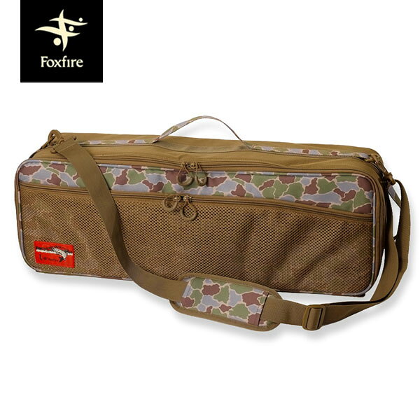 5021650FE-CAMOロッドキャリーグリーンカモFoxfireオリジナルのフィッシュアイカモフラージュ柄をプリントしたセミハードタイプのロッドキャリー。仕舞寸法約60までのマルチピースロッドや中型のスピニングリールも持ち運ぶことができ...