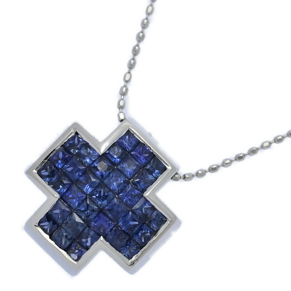 (ラスト1点) SA1.2ct/QVC キュービーシー クロスモチーフ・サファイアネックレス・ペンダント/K18WG/750-5.4g/ホワイトゴールド/翌日配送可【S】【メンズ・レディース】★■601760【中古】お問い合わせ番号 ■60...