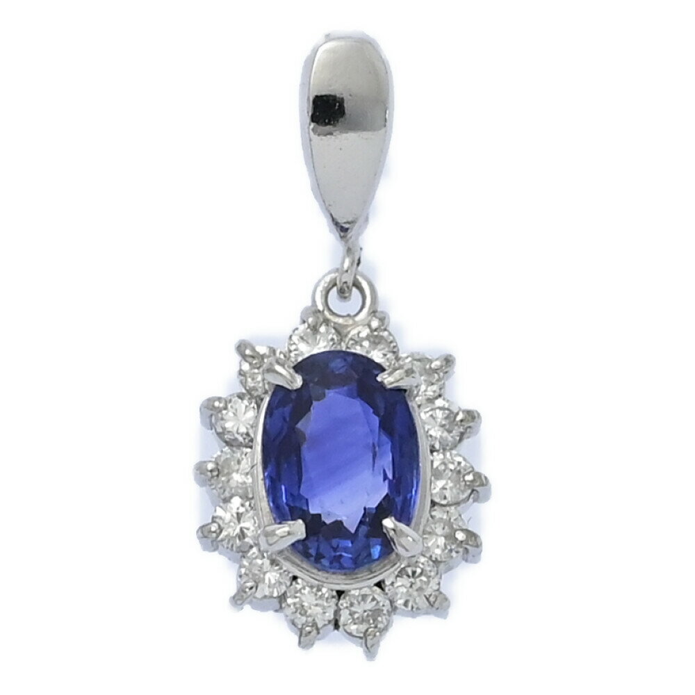 0.71ct FD:0.2ct 1P粒 サファイア ダイヤモンド 取り巻き フラワーモチーフ ペンダントトップ/Pt900-1.3g/プラチナ9月誕生石【♀】【N】【レディース】★■606048【中古】お問い合わせ番号 ■606048 (m...