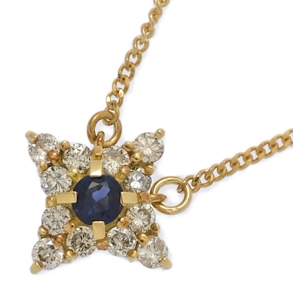 SA0.14ct 0.23ct サファイア ダイヤモンド フラワーモチーフ ネックレス ペンダント/K18YG/750-2.7g/イエローゴールド 9月誕生石【♀】【N】【レディース】★■605979【中古】お問い合わせ番号 ■605979...