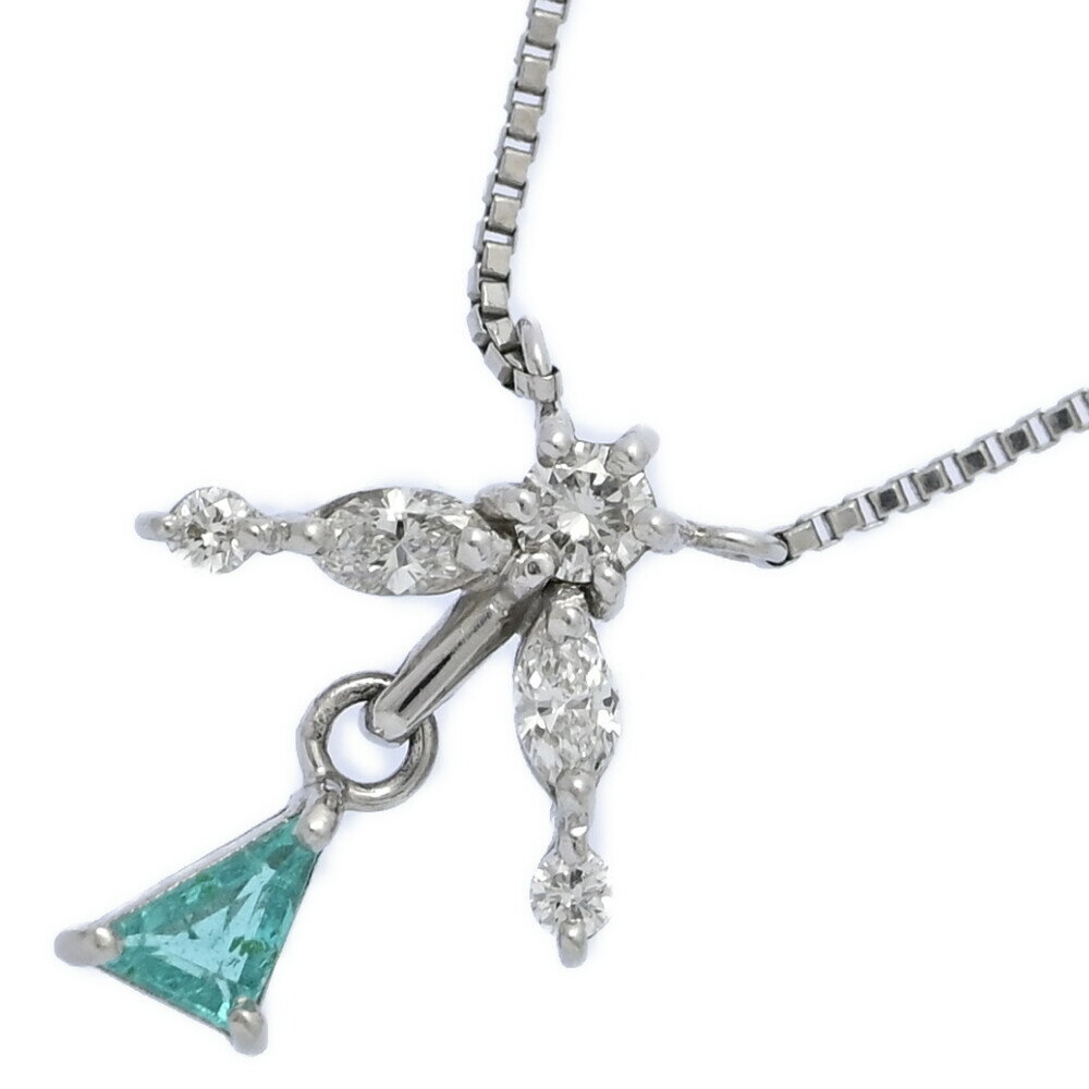 PT0.13ct 0.25ct 1粒 トライアンギュラー パライバトルマリン ダイヤモンド ネックレス ペンダント Pt850-3.6g プラチナ 【♀】【A】【レディース】★■607703【中古】お問い合わせ番号 ■607703 (npt...