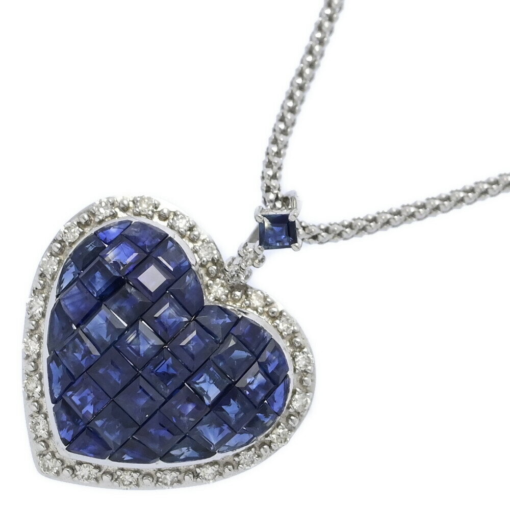 美品 SA2.3ct 0.15ct ハートモチーフ サファイア ダイヤモンド ネックレス ペンダント K18WG/750-5.9g ホワイトゴールド 【♀】【A】【レディース】★■607695【中古】お問い合わせ番号 ■607695 (ns...