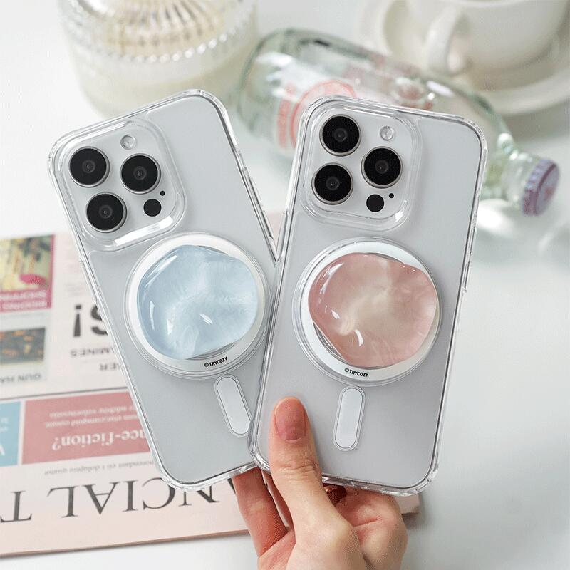 【商品名】 とんぼ玉 礫 透明 Magsafe 対応 スマホスタンド 強力磁石仕様 かわいい スマホグリップ グリップホルダー スマホリング シンプル スタンド ホルダー 落下防止 携帯スタンド スマホ グリップスタンド マグセーフ対応 G...