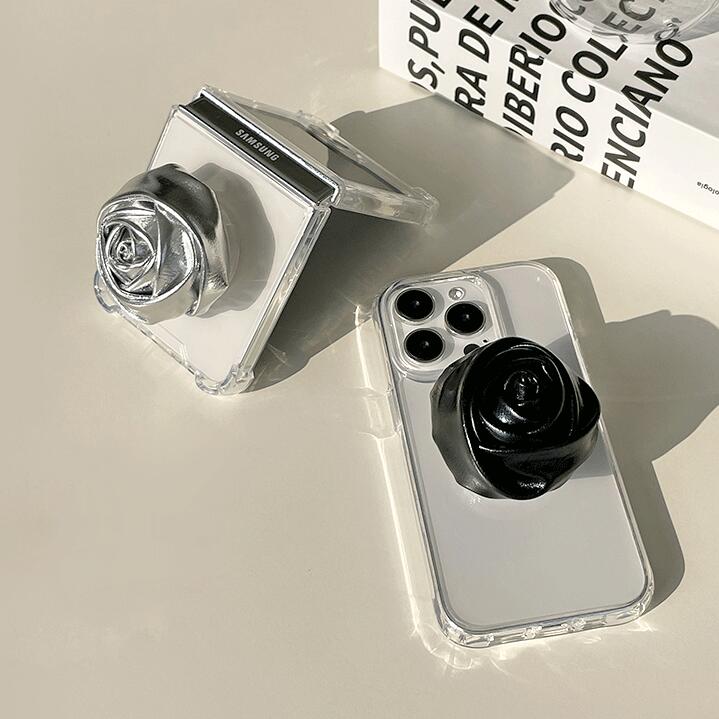 【商品名】 レザーローズスマホグリップ スマホスタンド かわいい グリップホルダー スマホリング シンプル スタンド ホルダー 落下防止 携帯スタンド スマホ グリップスタンド LEATHER ROSE SMART GRIP HOLDER ...