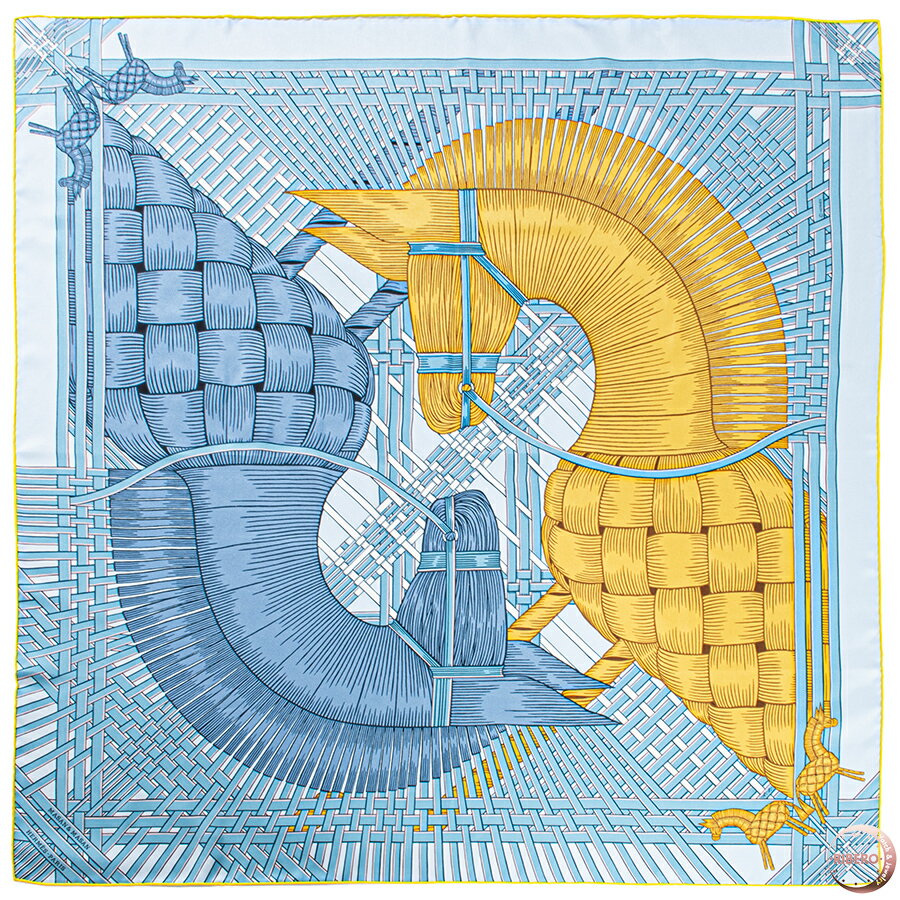 型番003684S 16 モデルカレ90 Masan & Masan マサン・マサン カラー ブルーシエル/モルドレ/ブルーモワイヤン (blue/yellow) 素材シルク/silk サイズ W約89cm x H約88cm 付属品 箱・タ...