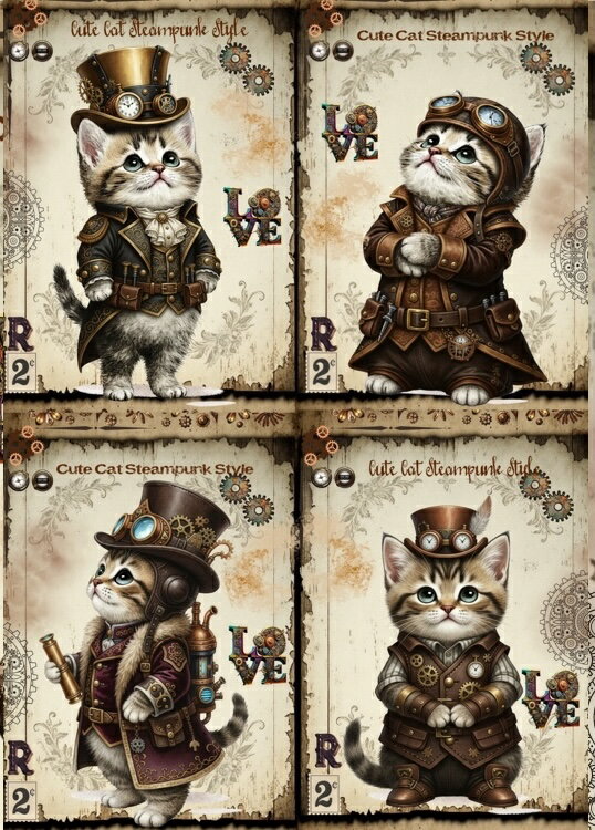 新入荷 生地 ハンドメイド素材 パネル生地 猫 スチームパンク 印象的なワンボイントのデザインは主役にも脇役にもなる頼もしい存在です。 小物作成に適したサイズのブロックデザインです。別の布の上に縫い留めたり、貼り付けたりと汎用性のある生地で...