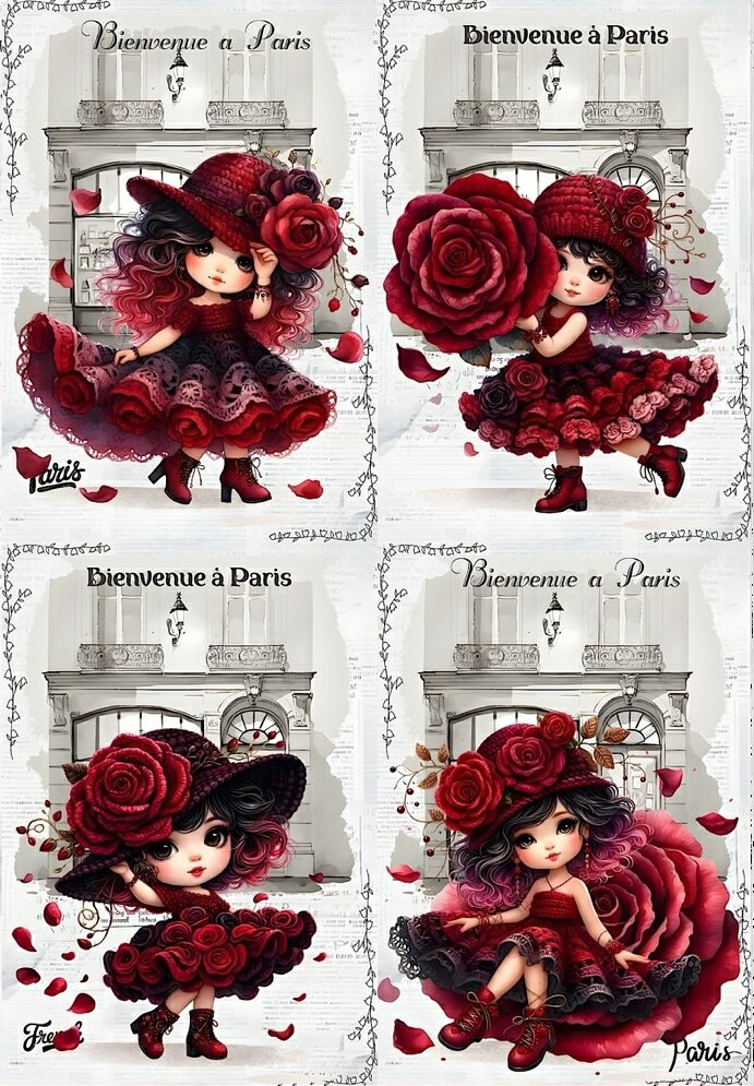 新入荷 生地 ハンドメイド素材 パネル生地 ビンテージ女の子 花 パリ 印象的なワンボイントのデザインは主役にも脇役にもなる頼もしい存在です。 小物作成に適したサイズのブロックデザインです。別の布の上に縫い留めたり、貼り付けたりと汎用性のあ...