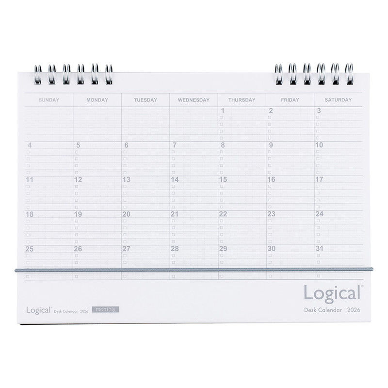 【特長】きれいに記入できて読みやすいロジカル罫を月間カレンダーに採用。日曜始まり。●スタンド時にはストッパーに、持ち運び時には携帯に便利なゴムバンド付。【仕様】●縦×横×奥行：220×210×12mm●重さ(g)：180●表紙：ホワイト。●...