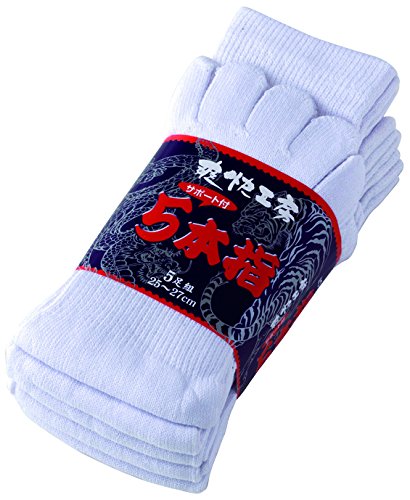 ホワイト/-/#014・パッケージ個数:1・サイズ:25-27cm・材質:綿・ポリエステル・ポリウレタン・色:白・入数:5足・仕様:抗菌防臭加工足底を固定しズレを解消するサポート設計の5本指ソックス かかと付でジャストフィット