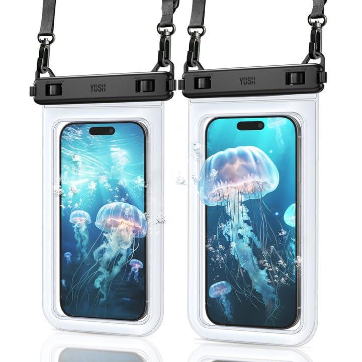【ダブルフック・安定性UP】 2枚セット スマホ 防水ケース 海 プール 斜めかけ 防水スマホケース IPX8 防水性能強化 水中撮影 絡み防止 ネックストラップ調節可能 タッチ操作 7インチ対応 ダブルフックデザイン：ダブルフック・安定性...