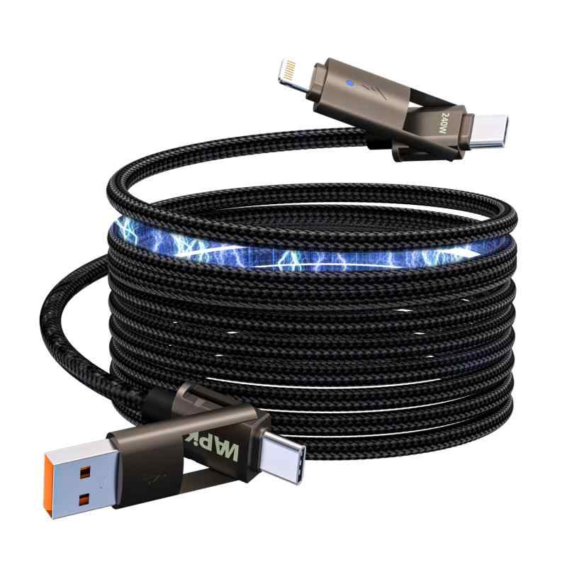 4in1 充電ケーブル マグネット 1本4役 複数端末対応 絡まない自動収納 最大240W PD3.1急速充電 E-Marker搭載 USB-C/USB-A to Type-C/iOS対応 USB Cケーブル データ転送 高耐久ナイロン 断...