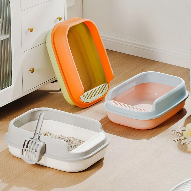 【商品コード】：y557845【生地】：ppプラスチック【カラー】：ピンク、グレー、オレンジ【サイズ】： （F）51.5x36x16cm【商品説明】： 猫トイレ 本体 ネコトイレ 猫用トイレ キャットトイレ 大型 猫トイレ 飛び散らない コ...