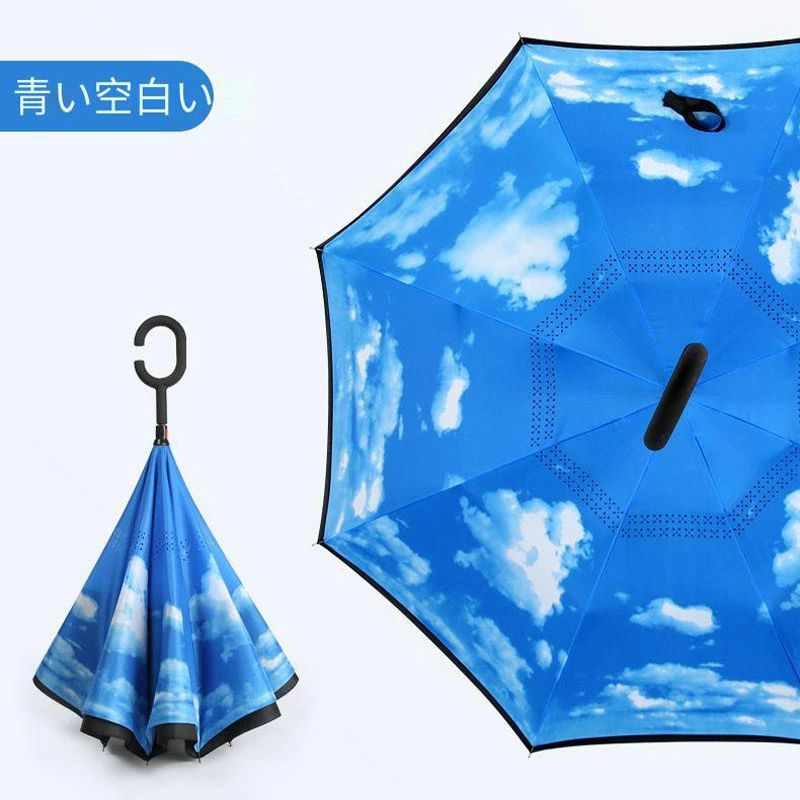 【本体サイズ】重量約500g、長さ80cm、開放時直径約107cm(二人用可)、ワンタッチボタン手動操作。【逆転発想の斬新なデザイン】逆折設計を採用するので、濡れた面が傘を閉じると内側に。濡れた状態で閉じても衣服などが濡れるのを防ぎます。車...