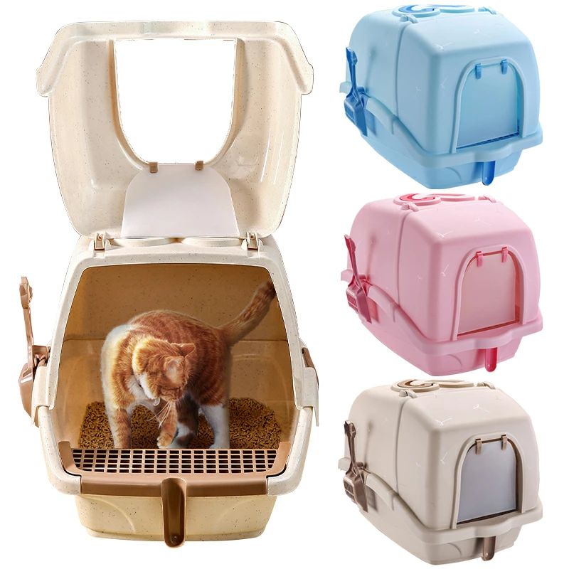 【商品詳細】●サイズ(約)：43x58x41.5cm●材質：PP材質●猫の足に付着した砂が落ちやすように、ふたの溝で猫砂をキャッチして飛び散りを防ぎます。部屋の清潔を保てます。●本体に付いているバックルをトレーから外して、分けて丸洗いできま...