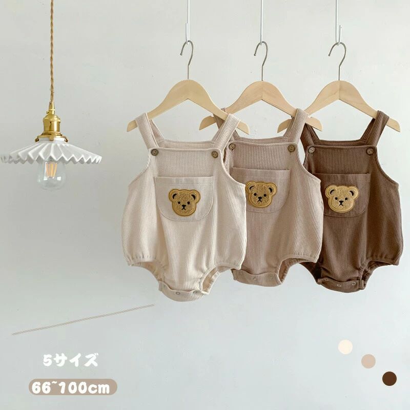 商品詳細商品内容サロペットのみ素材コットン/ポリエステルなどカラー（写真とおり）サイズ66：着丈約40cm(肩紐含め)　　バスト約27cm　73：着丈約42cm(肩紐含め)　　バスト約28cm　80：着丈約45cm(肩紐含め)　　バスト約2...