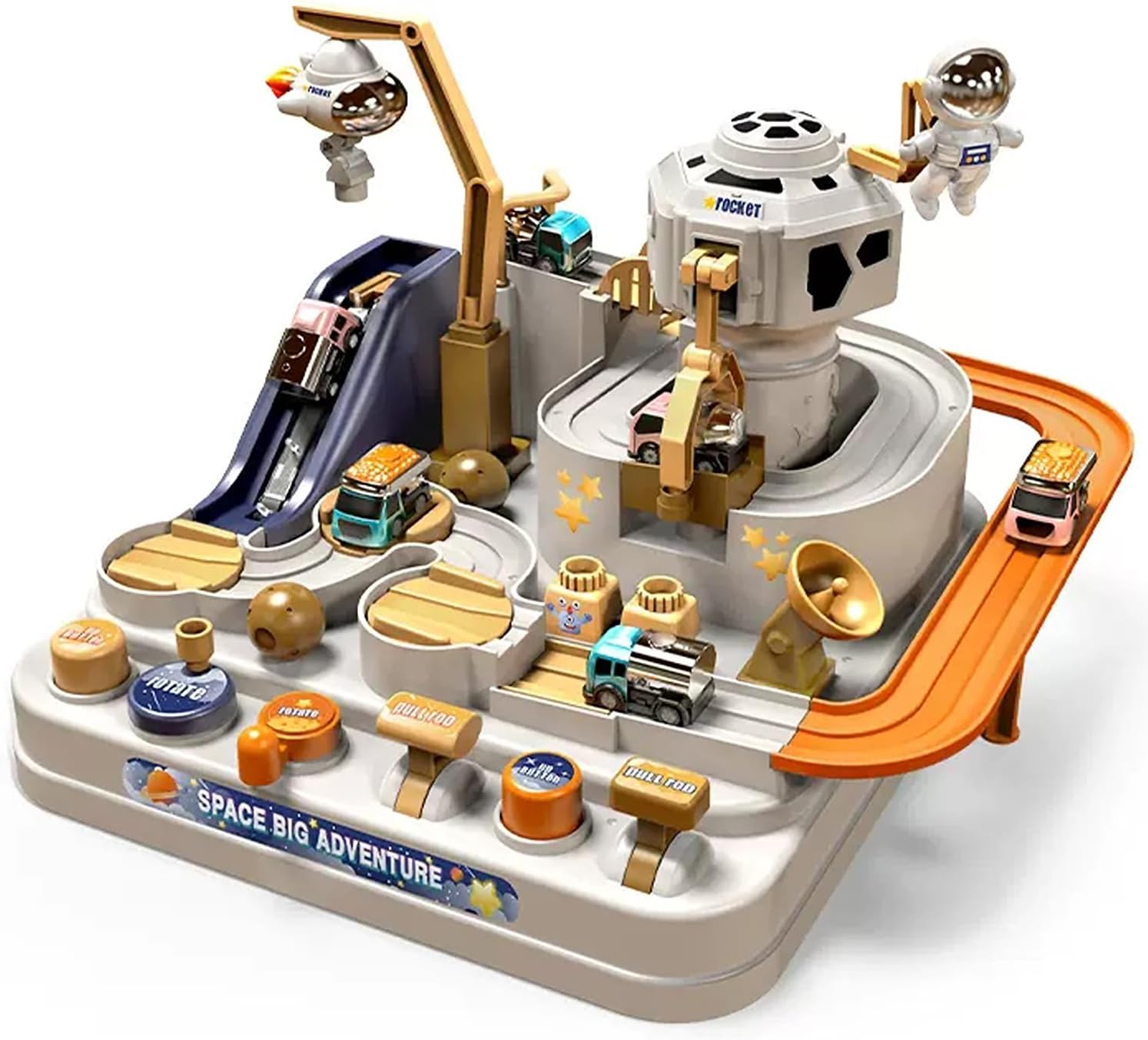 商品情報多様な楽しみを楽しむこの城をテーマにした車冒険玩具セットには、さまざまな遊び方があります。お城、コンベヤーベルト、クレーン、接続された橋、道路のピボット回転があり、トラックを変更したり、車を制御して前進したり、スムーズに終わりに到達...