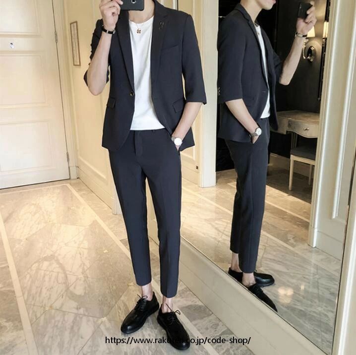 人気の新作品、大人の男性の魅力が出せる着まわし抜群のスーツ。 カラー：写真参考 2セット内容：ジャケット+パンツ 素材：ポリエステルなど 裏地：ポリエステル 伸縮性：なし 付属品：なし 透け感：なし 適応シーズン ：夏 春 秋 冬 お客様ご...