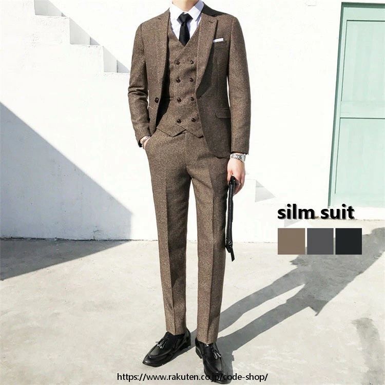 ご来店いただき、誠にありがとうございます。 ★素材：ポリエステルなど ★生産国：中国 ★セット内容：ジャケット＋ベスト＋ズボン 伸縮性：なし 生地厚さ：普通 柔らかさ：普通 透け感：なし 付属品：なし ★カラー：写真通り ※お客様ご使用のP...