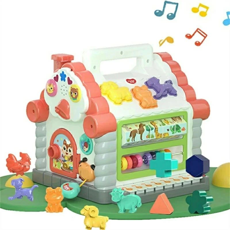 🌺【知育玩具】 子どもたちの想像力、創造性、手と目の協調を高める小さな家。??形状と色の認識：カラフルな形状ブロックを対応する穴に合わせて、基本形状を識別します。??動物の識別：動物の形が対応する穴に正しく一致すると、動物の...