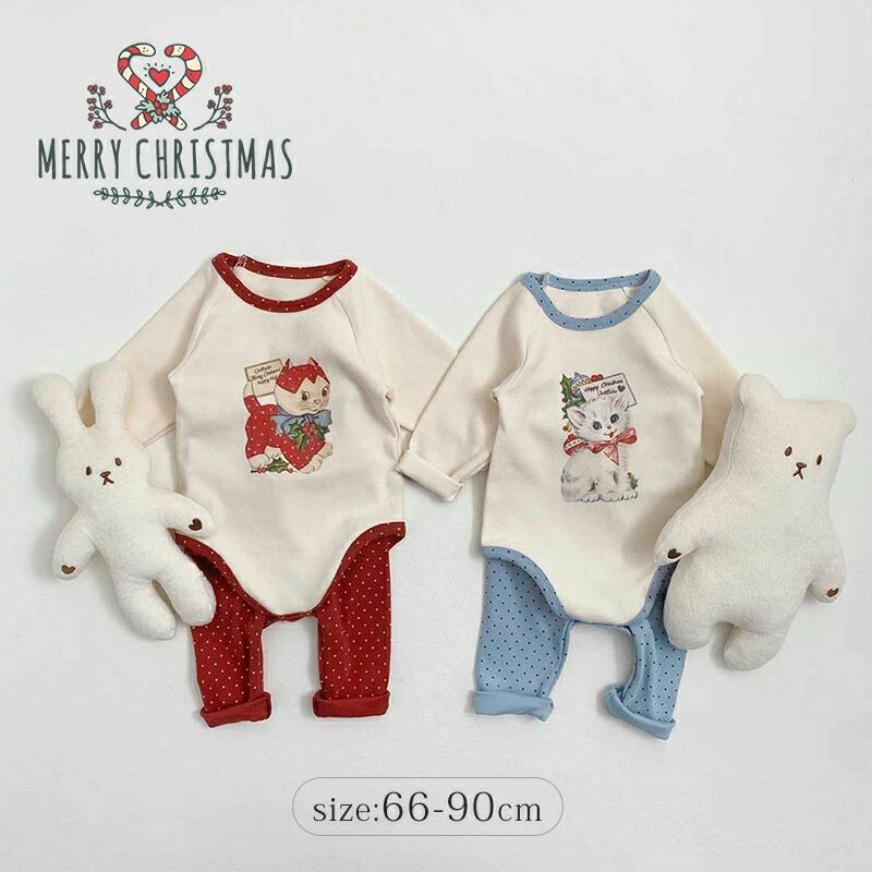 商品説明商品名可愛いネコプリントのロンパース＆パンツ★インスタ映え間違いなしの、クリスマスにピッタリ〜かわいいロンパース！パンツもセットでキュートさ全開☆コットン素材なので吸水・速乾性にも優れており、汗をかいてもサラサラ。やわらかくて肌触り...