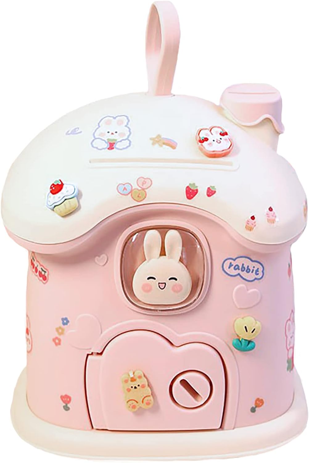 <1>【オリジナリティ】：お家貯金箱は新登場です。配色とデザインは超かわいいです。かわいいシールも付いていて、お好きな模様にDIY可能で、面白いです。<2>【セット内容】：無地のボックス+シール+3Dシール+鍵*2&...