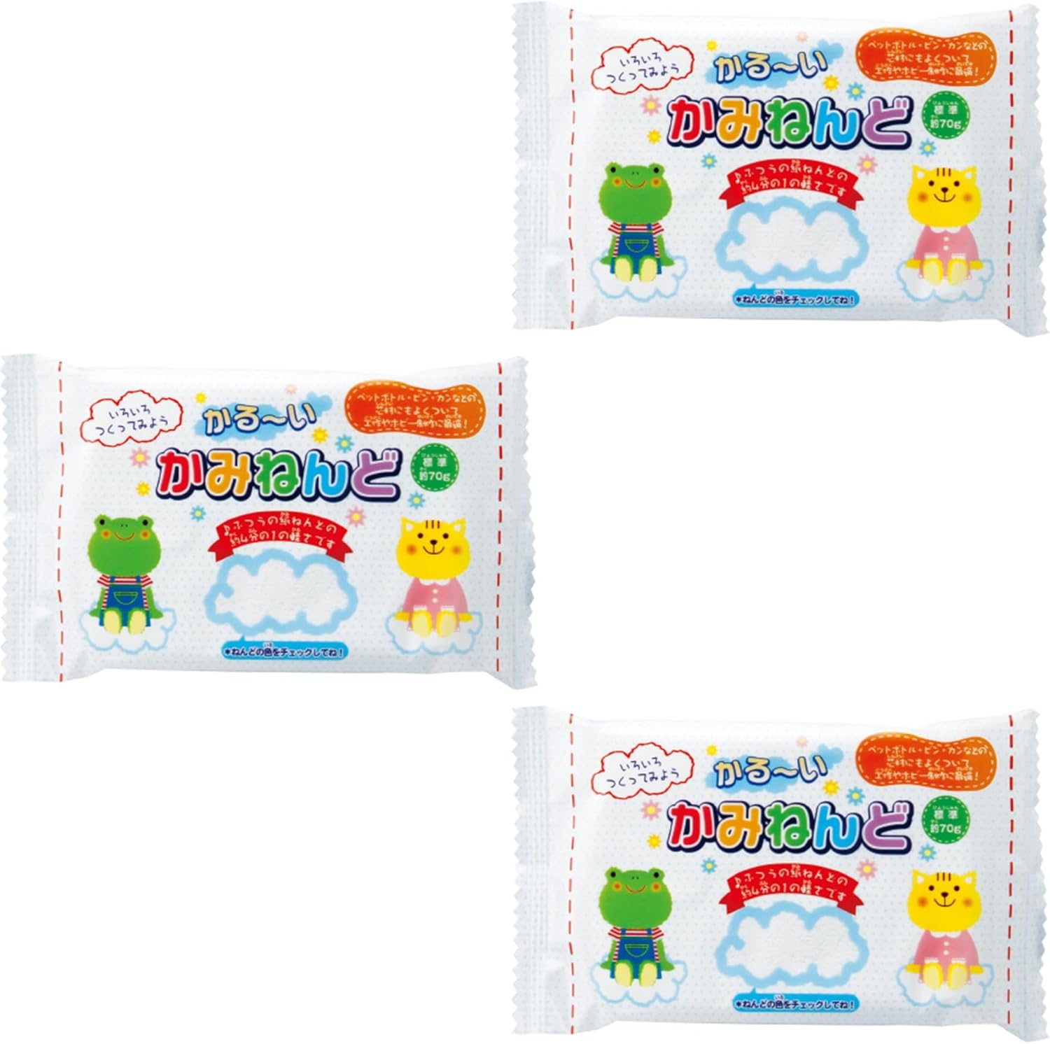 かる〜い　かみねんど 約70g 3袋 ふつうの紙ねんどの約4分の1の軽さです ペットボトルや瓶・缶などの芯材のもよくくっつくので工作などに最適！