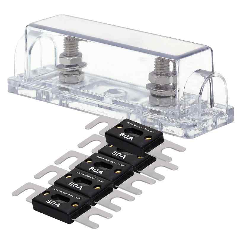 Conext Link FHA15 シリーズ1pc 1/0 2 4AWG ANLヒューズホルダー、ヒューズ5個付き1/0、2、4 AWGライン入出力ANLヒューズホルダー高温複合材料の取り付け、ニッケル接点、最適電力伝送水晶透明ポリカーボネ...
