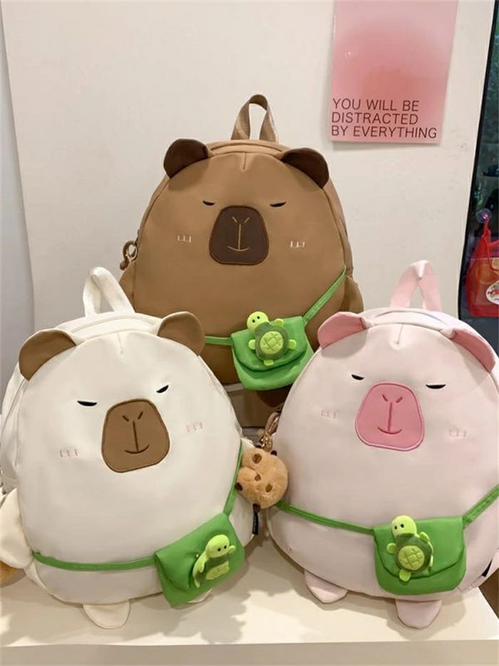 リュックサック レディース カピバラ柄 バッグ 小物 ブランド雑貨 新登場! A:茶 B:ピンク C:白 D:茶カピバラ掛具 E:ピンクカピバラ掛具 F:白カピバラ掛具 大 中 小斜め掛け