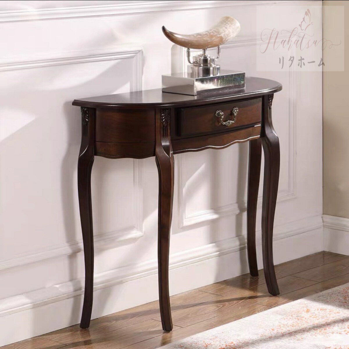 高級サイドテーブル コンソールテーブル ．玄関テーブル 花台 電話台 アンティーク調デザイン 幅80cm コンソールテーブル 本体寸法：幅80 x奥行30 ×高さ85 cm商品状態：新品カラー：写真通り材質：天然木、中質繊維板、ラッカー塗装...