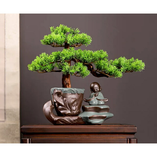 商品説明 葉の材質：エコプラスチック+セラミック幹の材質：自然木（特殊加工）鉢の材質：陶器製外寸サイズ:幅34&nbsp;&nbsp;x&nbsp;奥行き15&nbsp;x&nbsp;高さ30（cm)※天然素材を使用し、ハンドメイドで作成し...