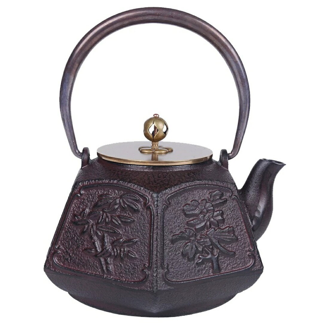 商品説明 状態：新品*火からおろしても保温性に優れている*炭火で鉄瓶を800度〜1000度の温度で真っ赤になるまで焼く工程*鋳鉄適正容量：約1200ml*ガス、電気コンロ、炭火、IH調理器対応*ご使用前に、臭い消し・金気止め・錆予防をします...