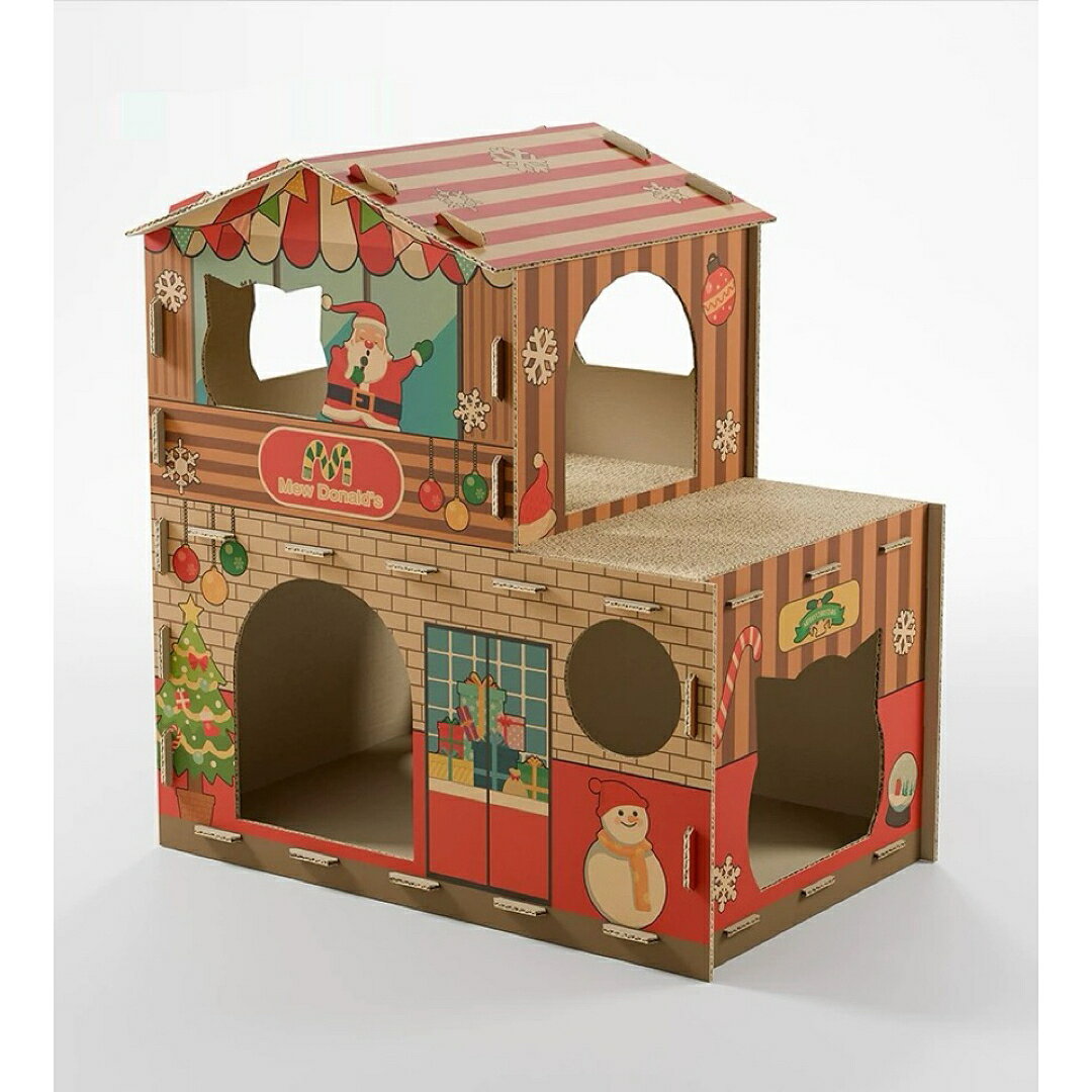 商品説明 クリスマスデザインが可愛い、2階建てキャットハウスです。お家型のデザインで、猫ちゃんの隠れ家・休憩スペース・遊び場として最適。インテリアとしても映えるデザインで、室内を楽しく彩ります。素材にはA級硬度の高耐久ダンボールを使用し、軽...