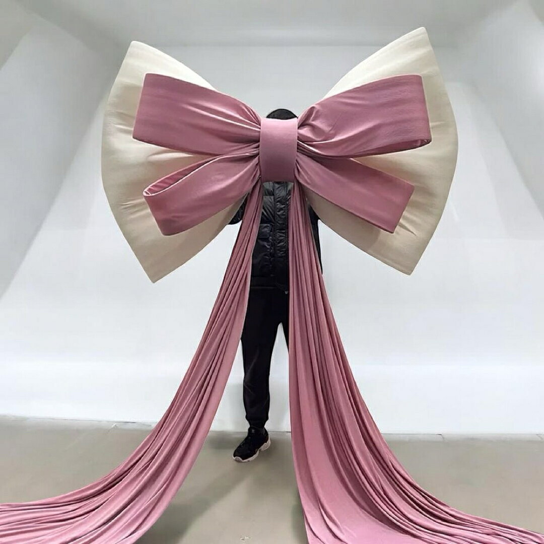 商品説明 存在感抜群の特大リボン装飾です。幅約150cm、ロングテール約250cmのダイナミックなサイズ感で、イベント空間を華やかに演出します。撮影背景、ディスプレイ、ショーウィンドウ、式典装飾など幅広いシーンで使用でき、会場全体の印象を盛...