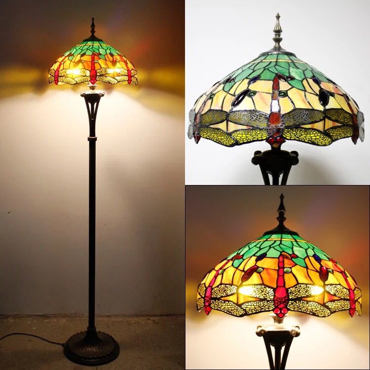 美しいガラスはどこから見ても華やかで美しい。繊細な造りの素敵なステンドランプ消灯時も素敵なインテリアになりますねサイズ ：幅約40x高さ約165cmワット数 ：60w x 2(口金 E26）コードの長さ: 150cm素材：ガラス、樹脂、合金...