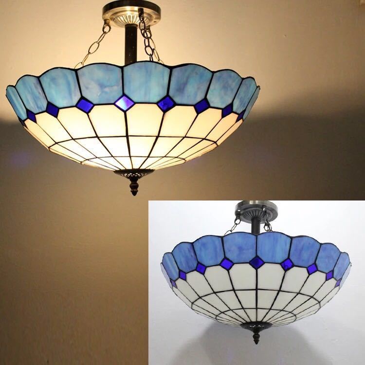 美しいガラスはどこから見ても華やかで美しい。繊細な造りの素敵なステンドランプ消灯時も素敵なインテリアになりますねサイズ ：約 幅50 cmワット数 ：電球60W×3個（E26）素材：ガラス、樹脂、合金、鉄★取付工事は電気工事士にご相談してく...