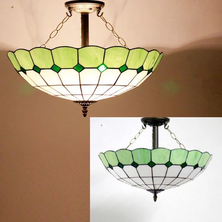 美しいガラスはどこから見ても華やかで美しい。繊細な造りの素敵なステンドランプ消灯時も素敵なインテリアになりますねサイズ ：約 幅50 cmワット数 ：電球60W×3個（E26）素材：ガラス、樹脂、合金、鉄★取付工事は電気工事士にご相談してく...