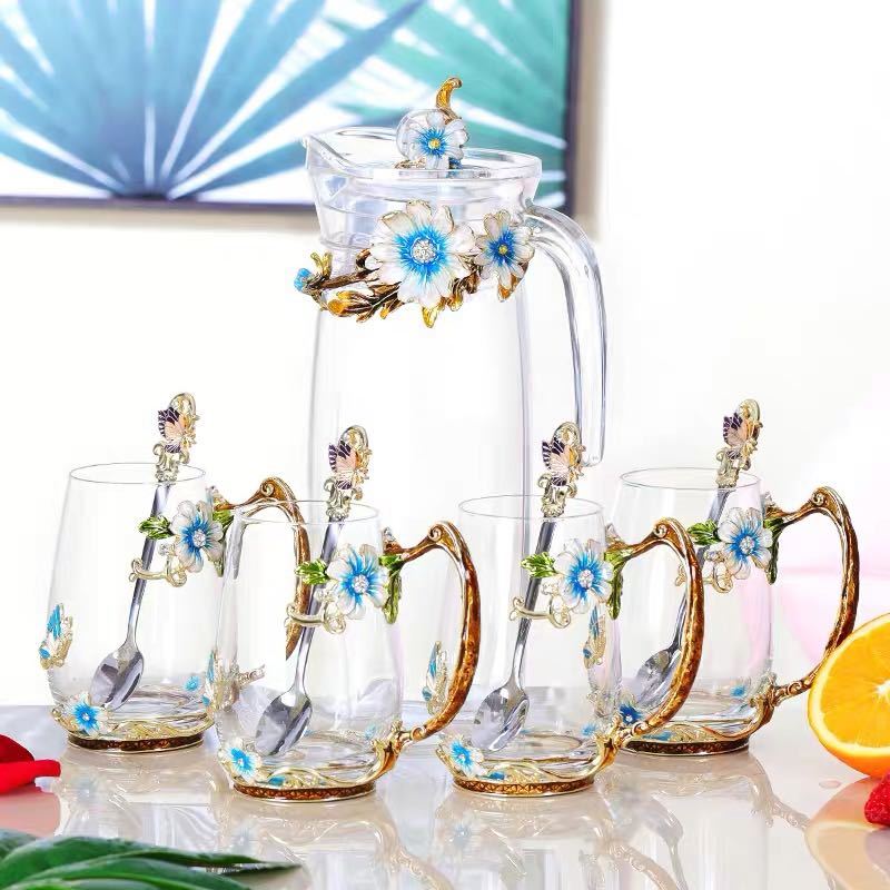 ティーポットx1点 (1300ml)カップx4点　 (350ml)スプーンx4点状態：新品素材:ガラス★購入後のキャンセルは、ご遠慮ください。★検品のため開封してある場合があります。★複数ご注文の場合やお急ぎの場合は必ず事前に納期のお質問を...
