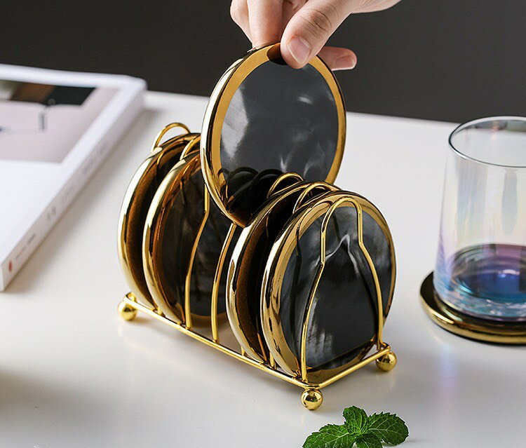 コースター　人造大理石風　アクセサリープレート　セラミックコースターセット コースター モダンな人造大理石風デザインがとってもオシャレなコースターセットです。おしゃれなデザインは、人造大理石で作られた、独特のパターンを持っています。美しい外...