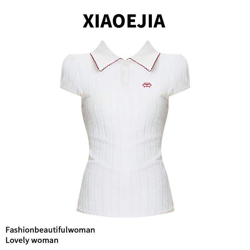 レディース 短袖Tシャツ ポロ襟 夏用 スリムフィット 学院風 セクシー ショート丈 カジュアル トップス ボディライン強調 普段使い 軽量 吸湿速乾・カテゴリ: Tシャツ・適合体型: 梨型・袖丈: 短袖・ネックライン: POLO領・衣長:...