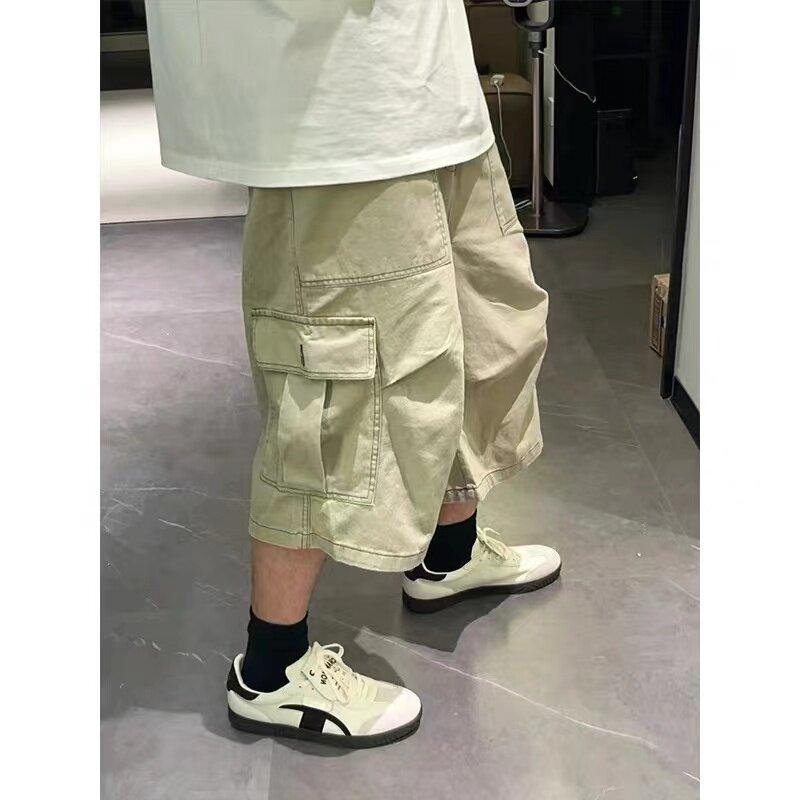 七分丈パンツ メンズ 夏用 アメリカンスタイル 機能性 ゆったりカジュアル 大ポケット ワイドレッグ 薄手 軽量 普段使い アウトドア 汎用 綿混 吸湿速乾・タイプ: ワークパンツ・フィット: ゆったり・パンツ形状: ストレート・丈: 7分...