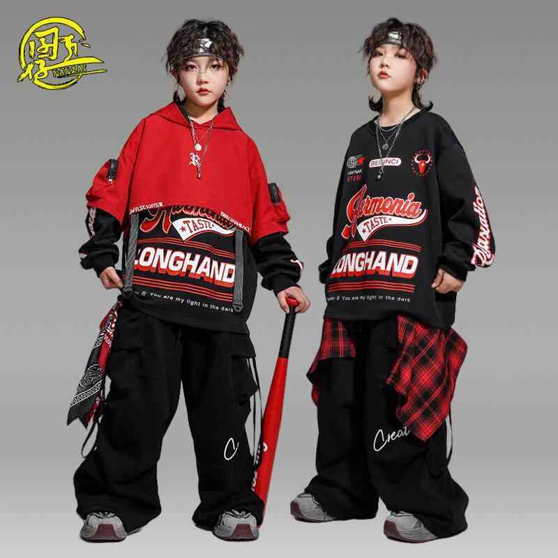 キッズ ヒップホップ ストリートダンス パフォーマンス スウェット セットアップ 男女兼用 かっこいい スタイル ユニセックス ダンスウェア ショー用 ストリートファッション・スタイル: ヒップホップ・適用ダンス: ストリートダンス・ネック...