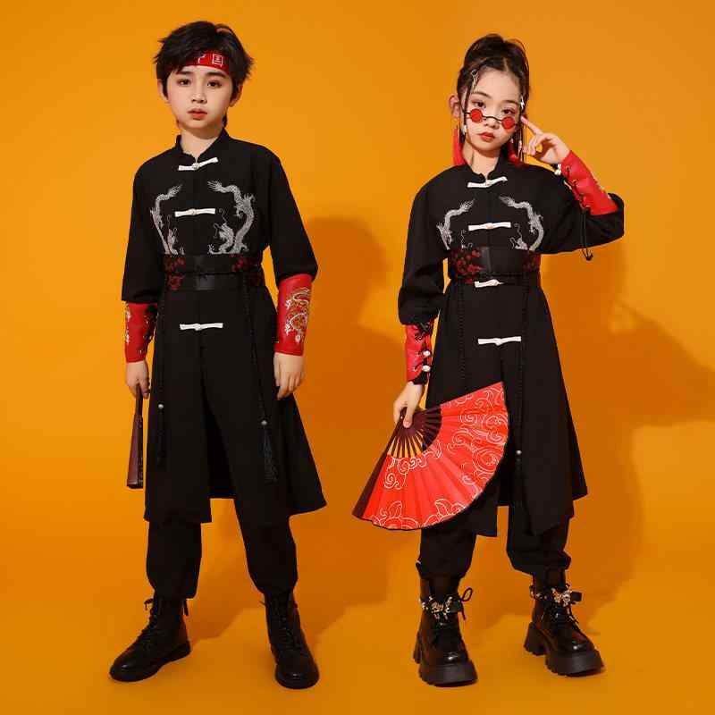 キッズ 中国風 漢服 ダンス衣装 ヒップホップ ジャズダンス 武術服 ステージセット 男女共用 伝統スタイル モダン パフォーマンスウェア・風・適用ダンスタイプ: ジャズダンス・主な素材: アセテート100%・適用性別: 男女共通・参考身長...